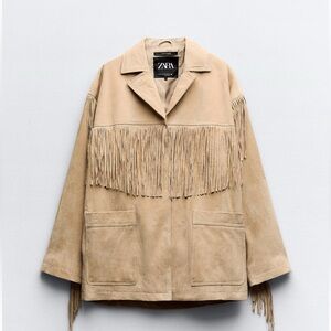 Zara | Jackets & Coats | Zara Sand Fringed Leather Jacket | Poshmark